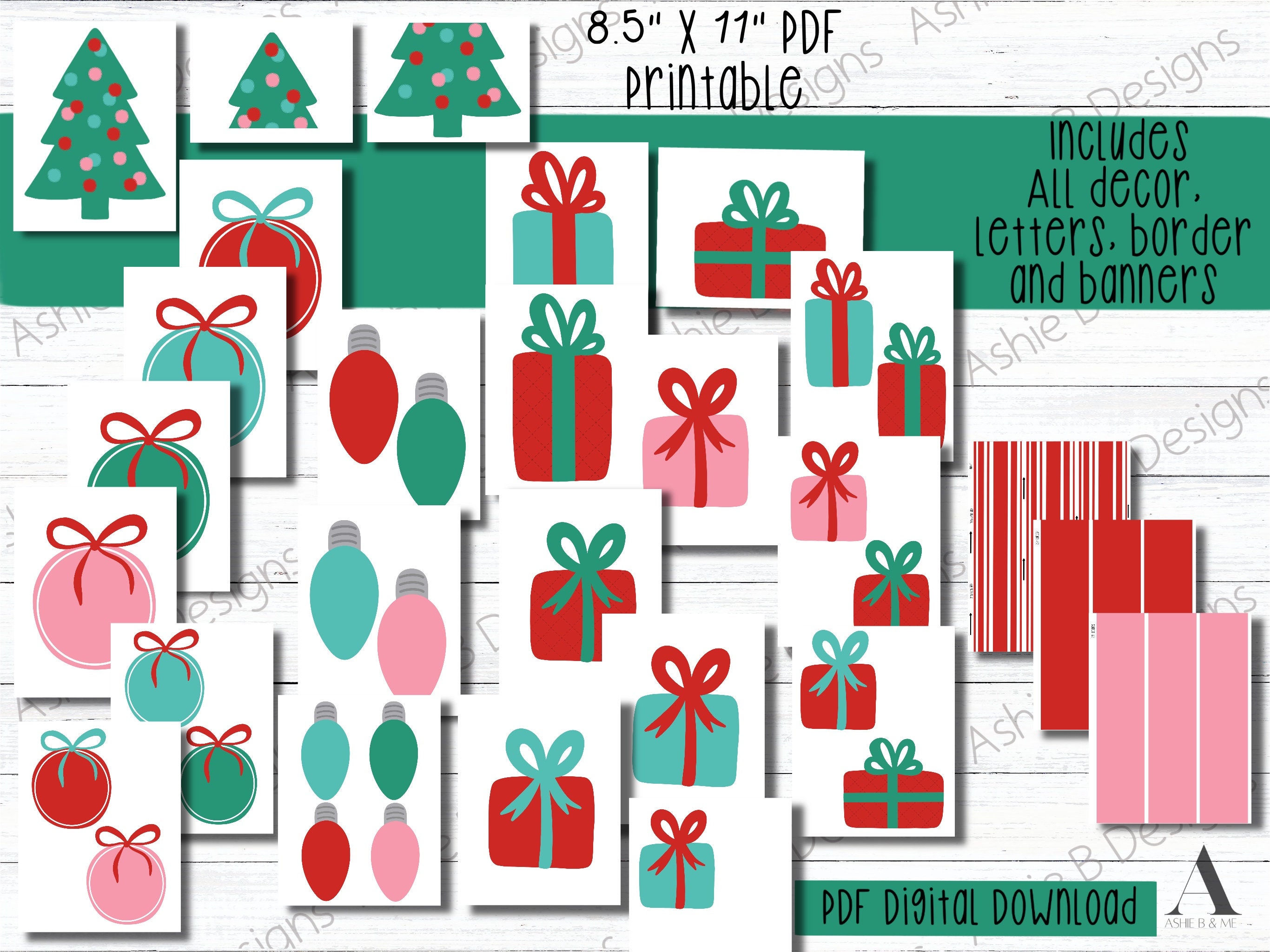 Classroom Door Decor, Merry and Bright Christmas Bulletin Board Kit ...