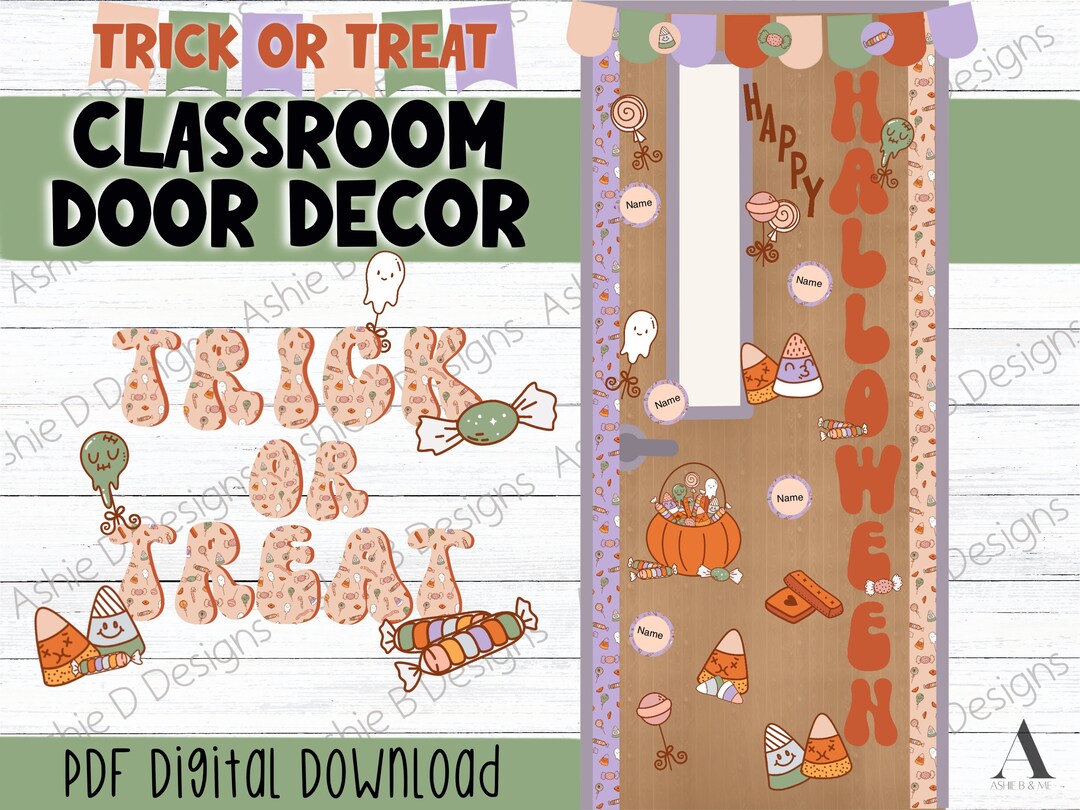 Classroom Door Decor - Retro Halloween Bulletin Board Kit - Easy ...