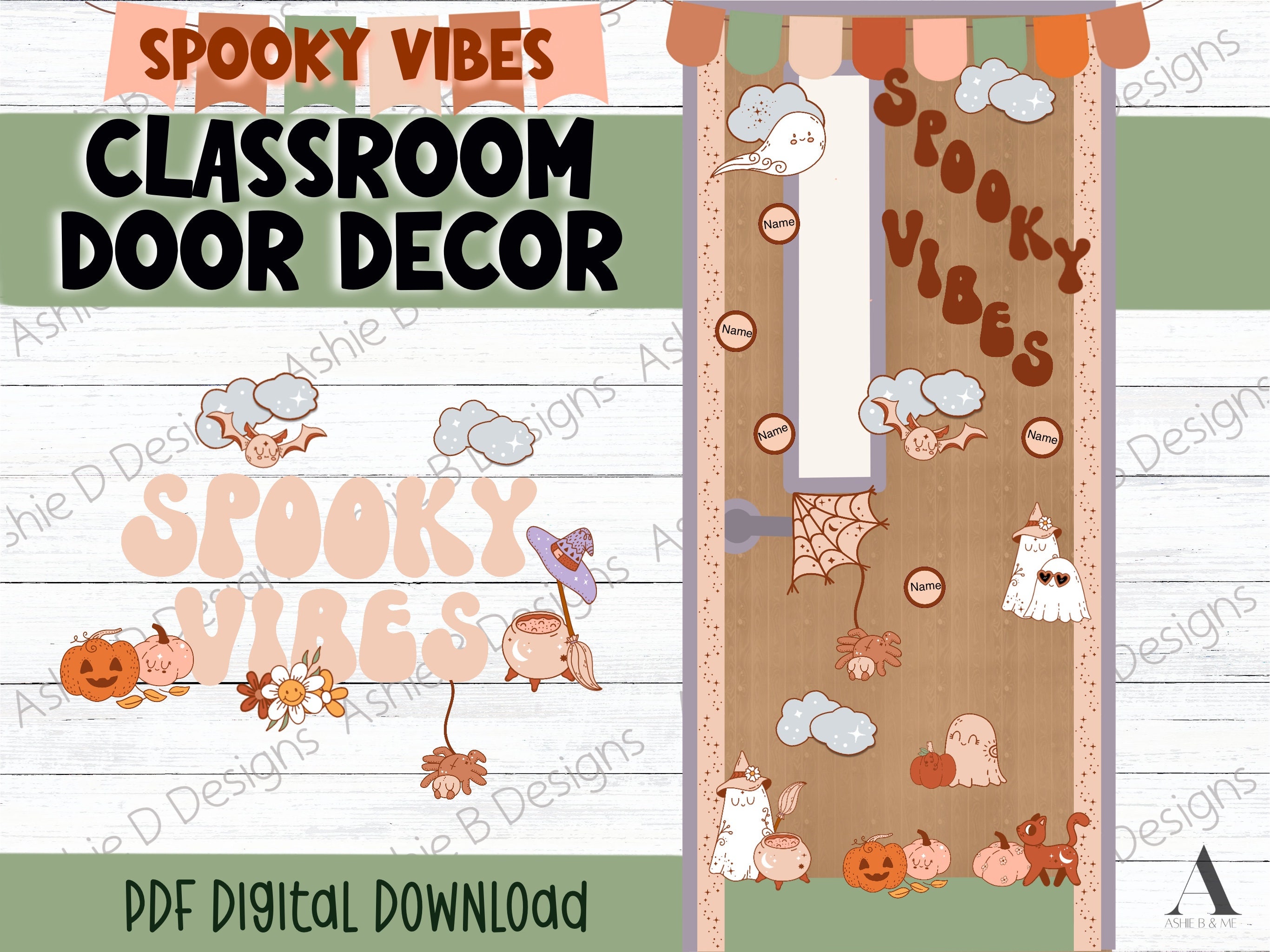 Classroom Door Decor Retro Halloween Spooky Vibes Bulletin - Etsy