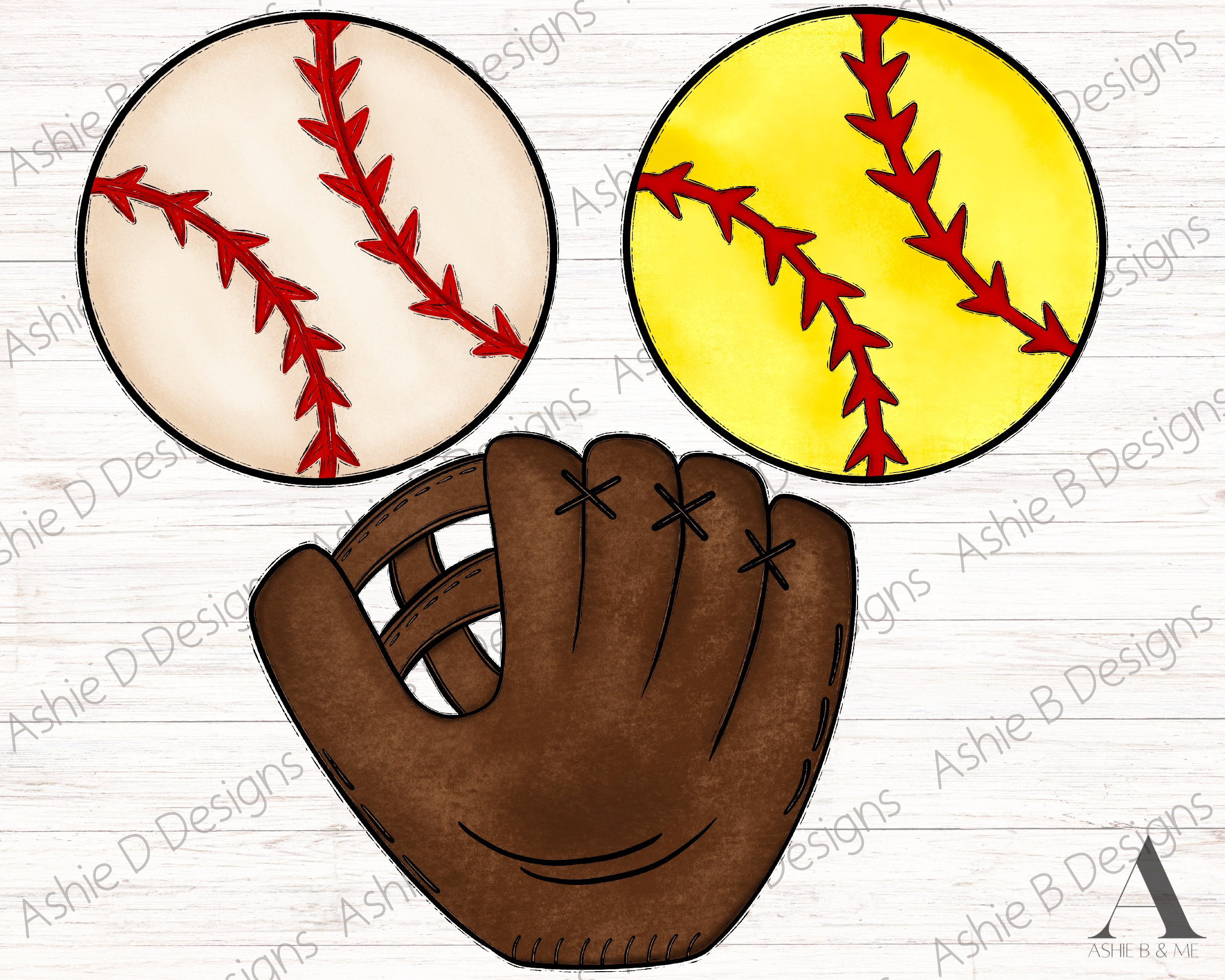 Baseball Softball Hand Drawn Clip Art Bundle, Commercial Use Graphics ...