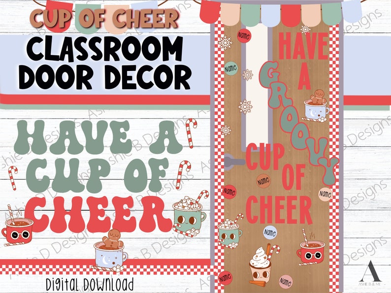Classroom Door Decor, Cup of Cheer Bulletin Board Kit, Retro Classroom ...