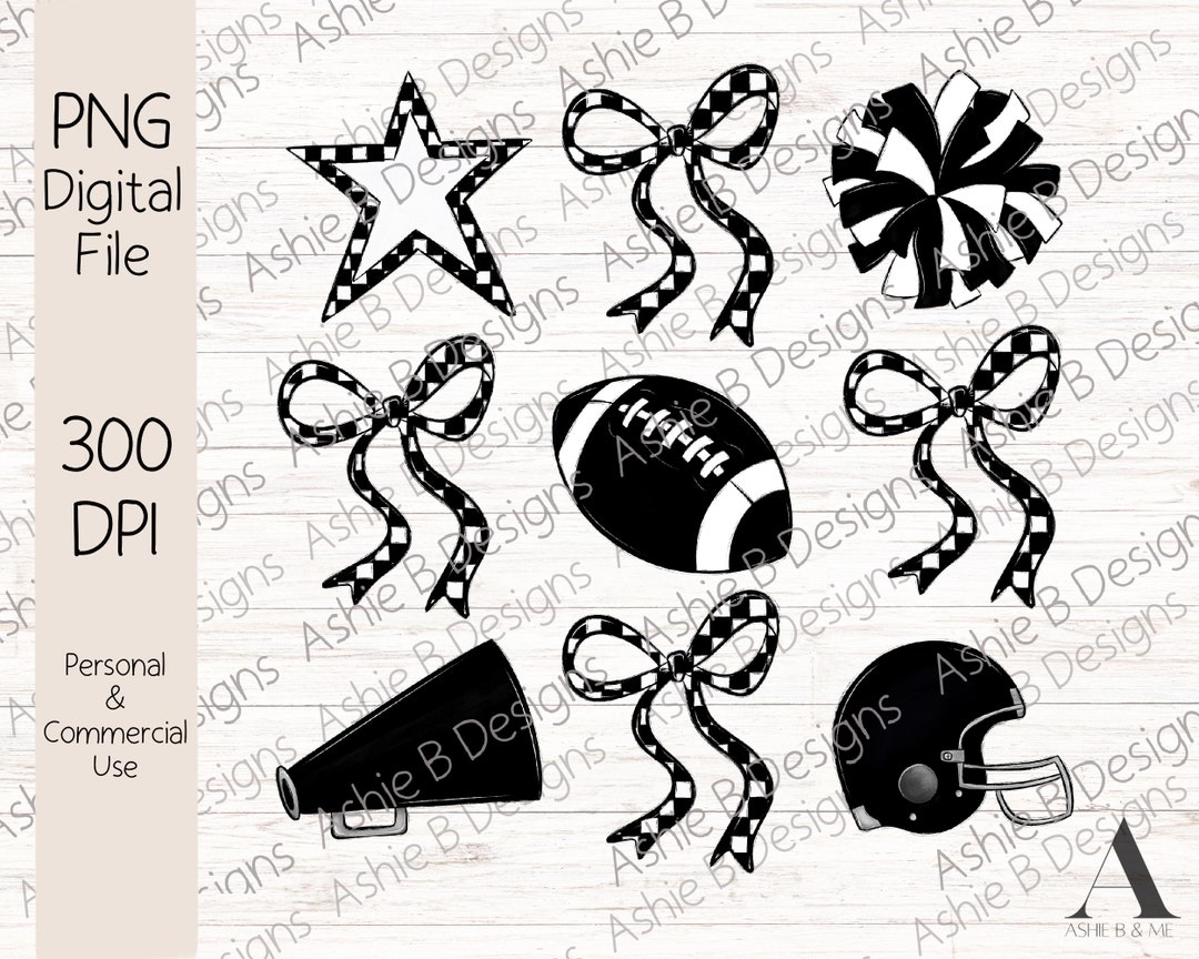 Football Bow Collage PNG, Black and White Coquette Bow Football Tshirt ...