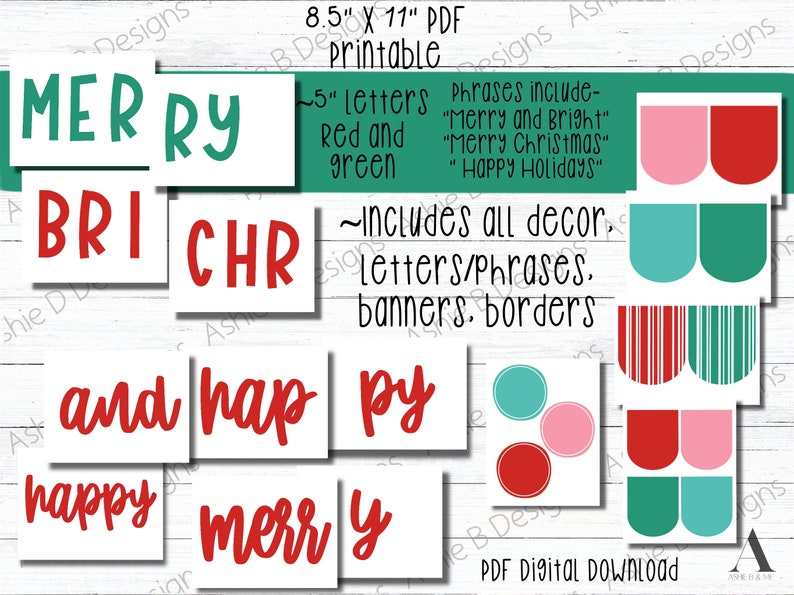 Classroom Door Decor, Merry and Bright Christmas Bulletin Board Kit ...
