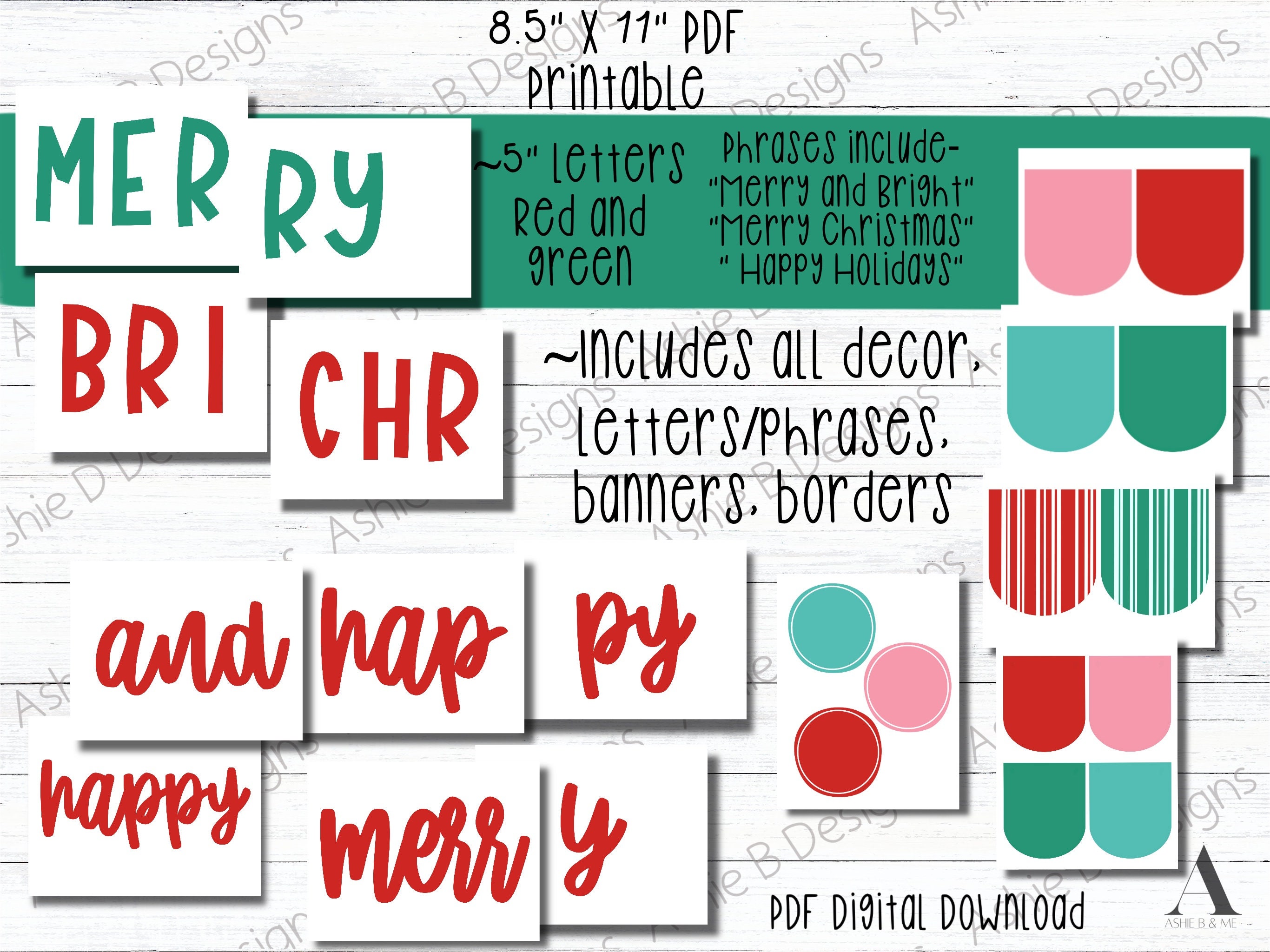 Classroom Door Decor, Merry and Bright Christmas Bulletin Board Kit ...