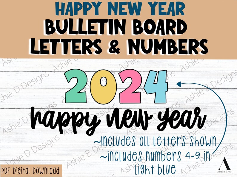 Happy New Year Bulletin Board Letters and Numbers, Classroom ...