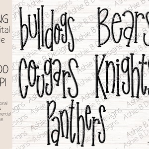 Hand Drawn Mascot Names PNG Bundle, Bulldogs, Cougars, Panthers, Bears ...