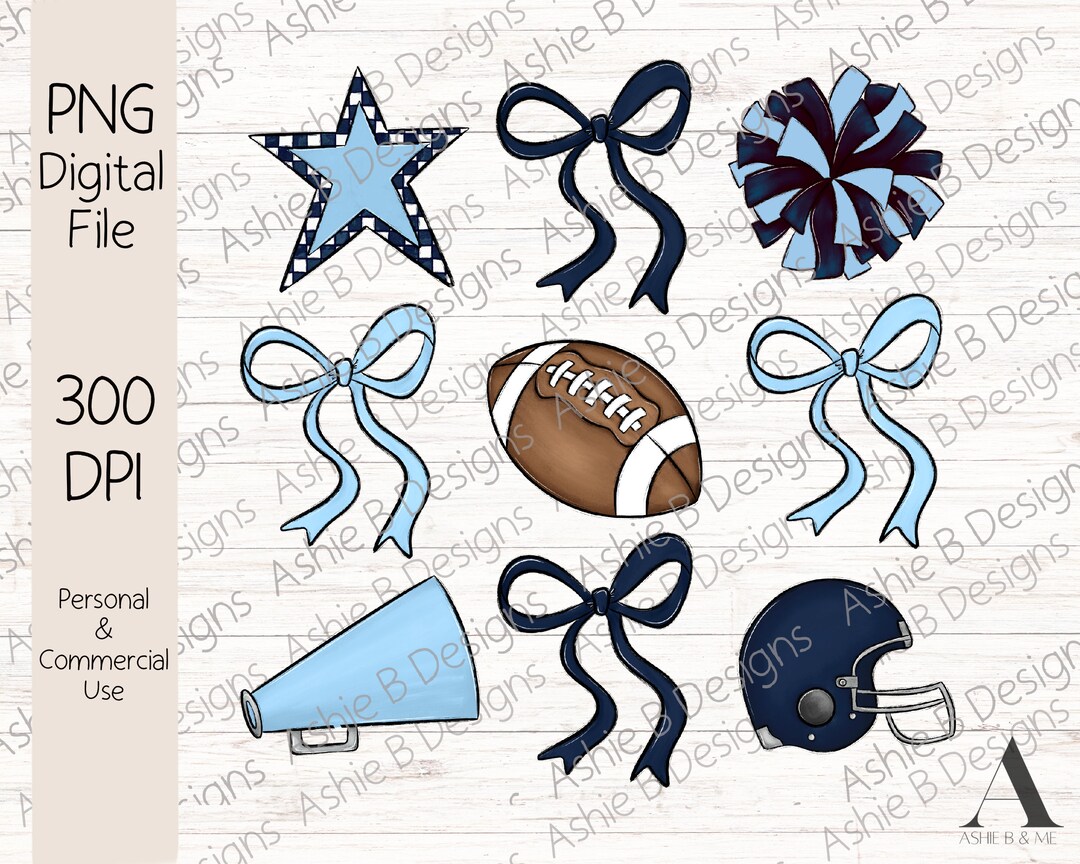 Football Bow Collage PNG, Navy and Baby Blue Coquette Bow Football ...