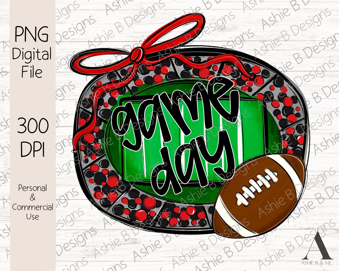 Football Game Day PNG, Red and Black Football Field Coquette Bow Game ...