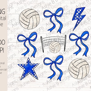 Volleyball Bow Collage PNG, Blue Coquette Bow Volleyball Tshirt Design ...