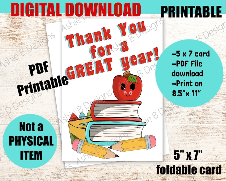 Teacher Appreciation Printable Card Teacher Appreciation - Etsy