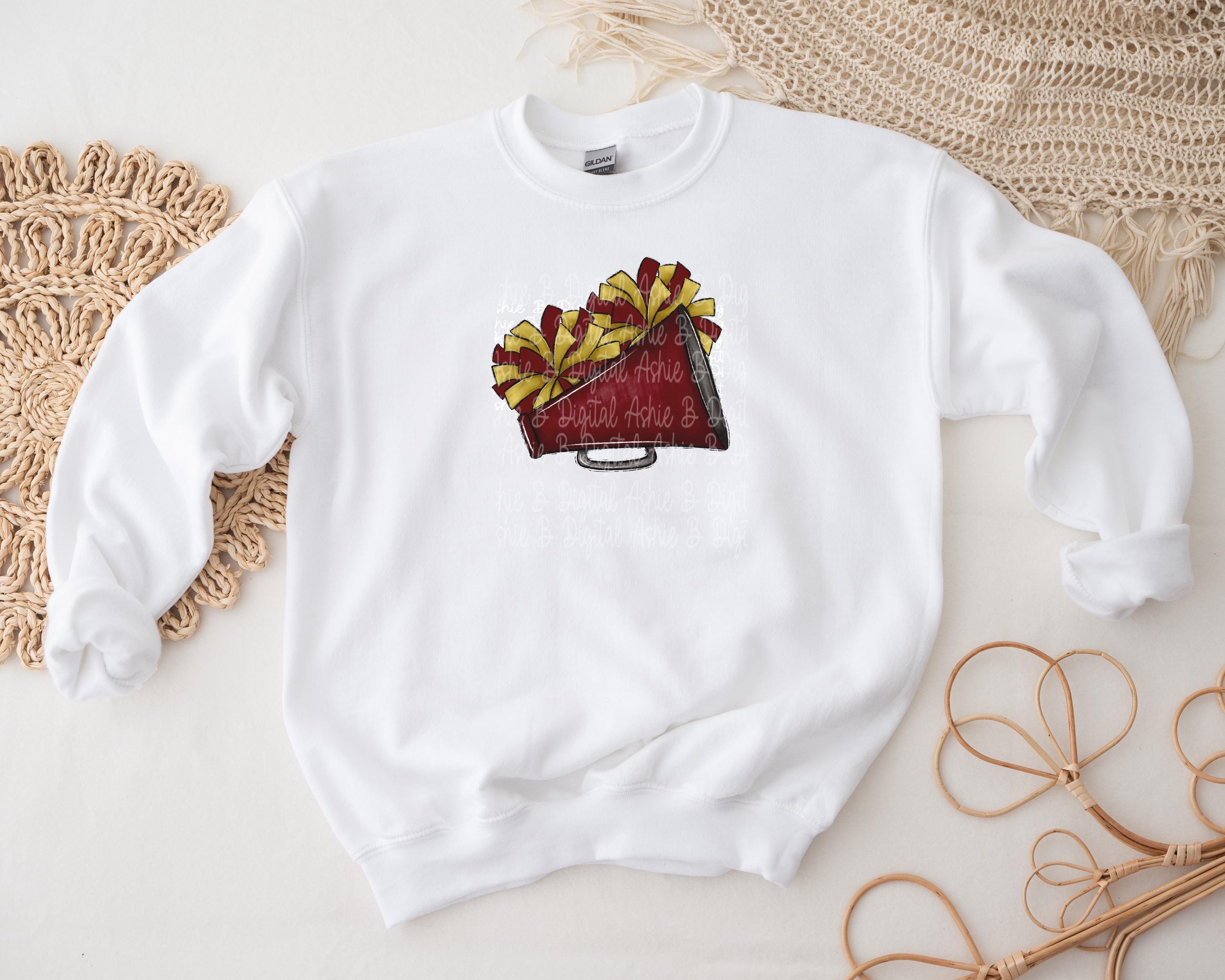 Cheer Megaphone Pom Pom PNG, Maroon and Gold Cheer Tshirt Design ...