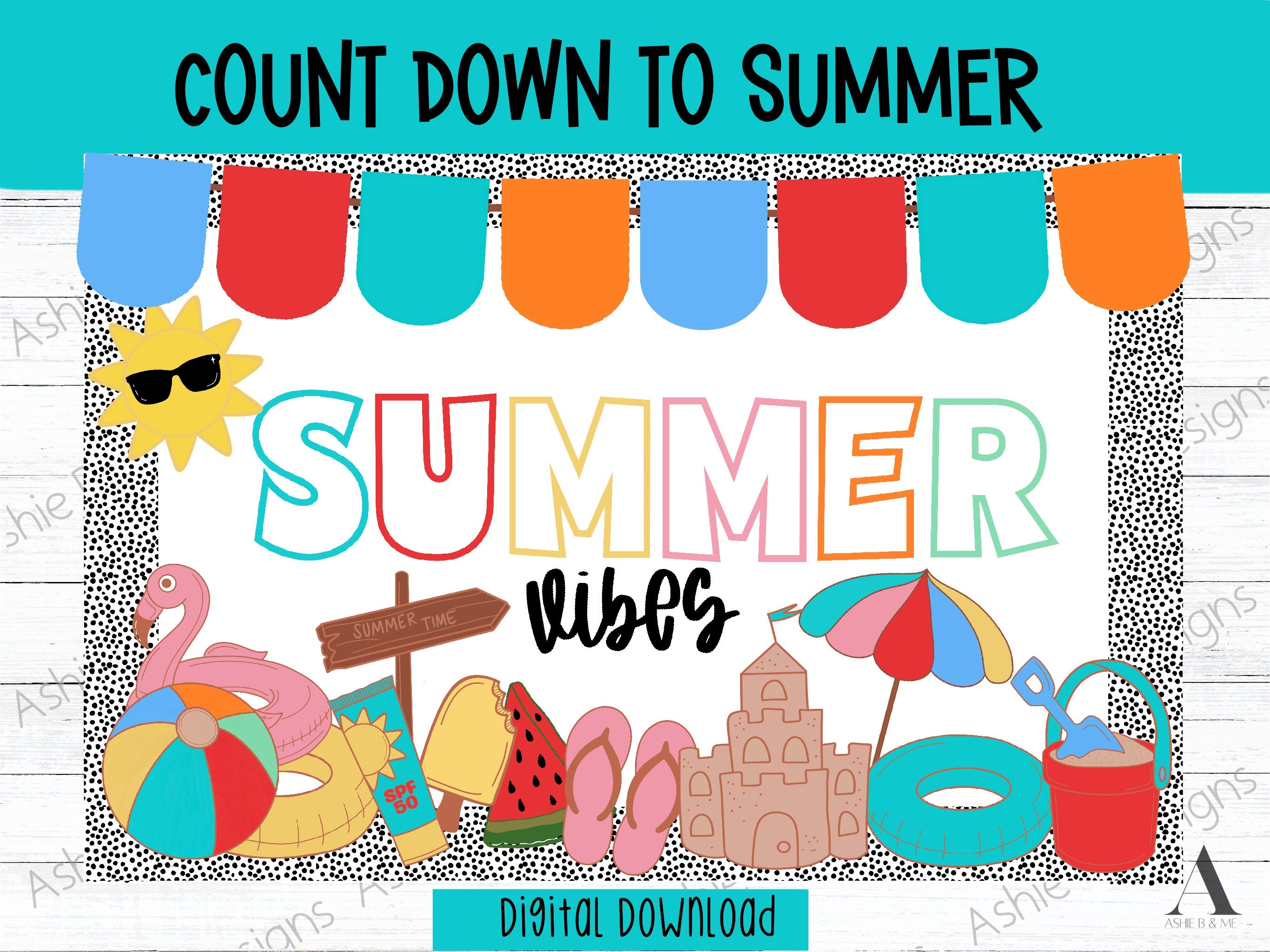 Classroom Door Decor, Count Down to Summer Bulletin Board, Summer Vibes ...