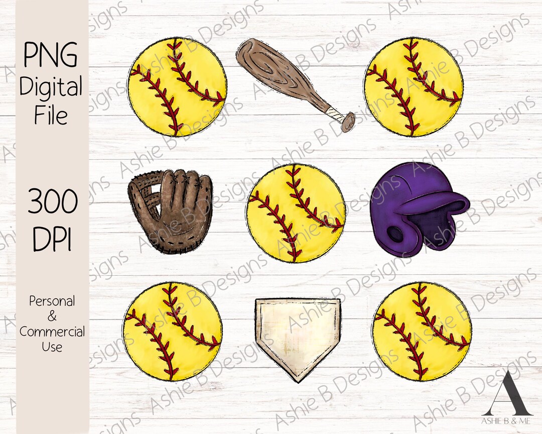 Softball Png, Purple Softball Collage Tshirt Design, Digital Download ...