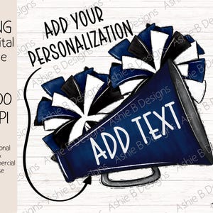 Cheer Megaphone Pom Pom PNG, Navy Black and White Cheer Sublimation ...