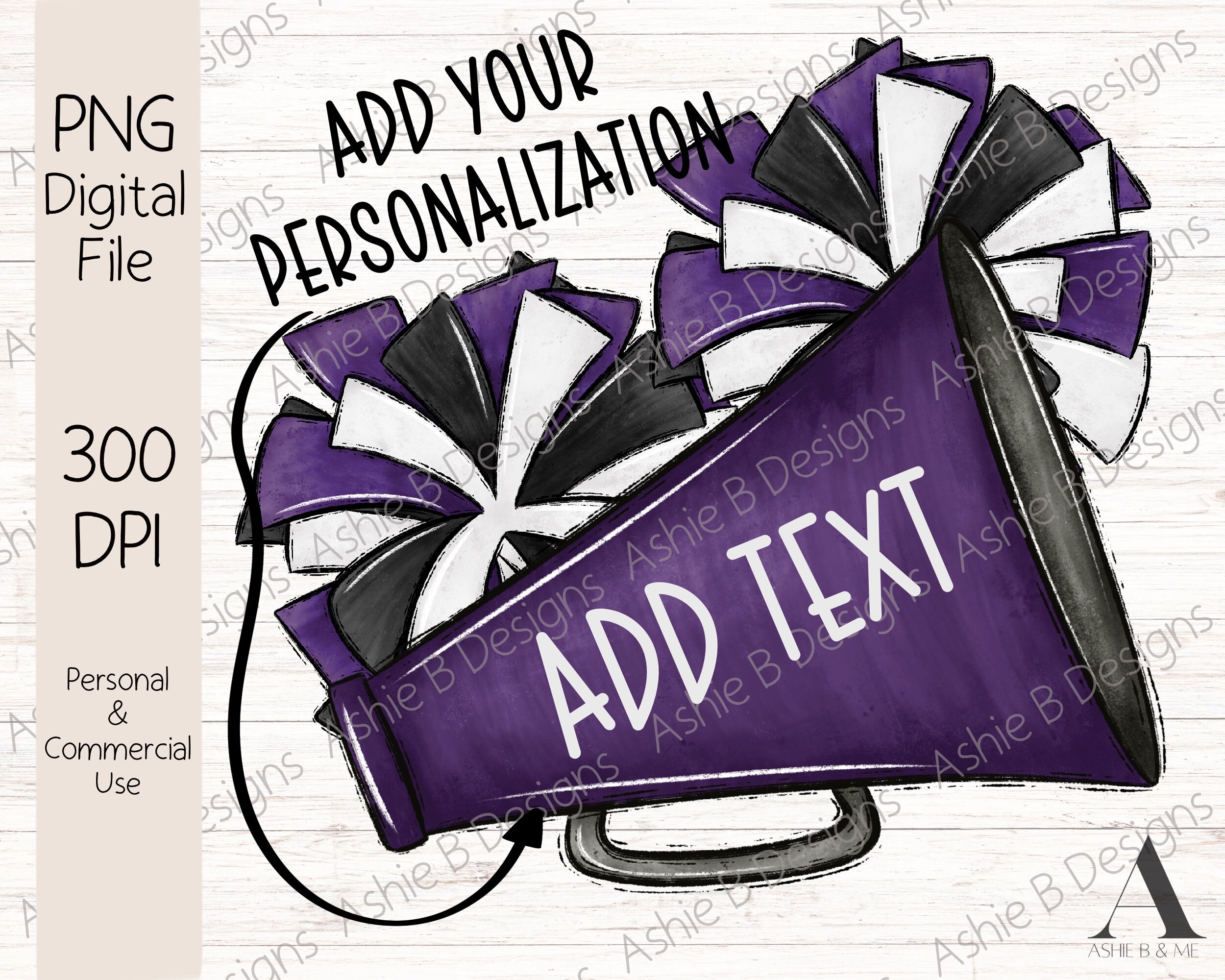 Cheer Megaphone Pom Pom PNG, Purple Cheer Sublimation T-shirt Design ...