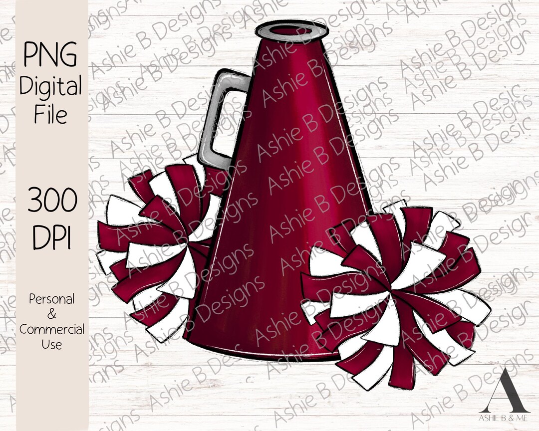 Megaphone Pom Poms PNG, Maroon Cheer Sublimation T-shirt Design ...