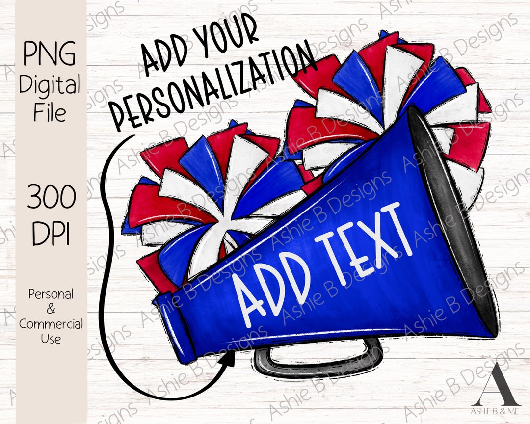 Cheer Megaphone Pom Pom PNG, Red and Blue Cheer Sublimation Tshirt ...