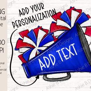 Cheer Megaphone Pom Pom PNG, Red and Blue Cheer Sublimation Tshirt ...