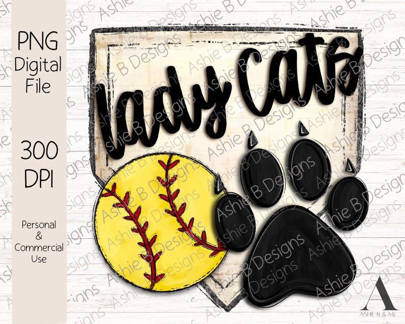 Lady Cats Softball PNG, Lady Cats Paw Softball Tshirt Design, Digital ...