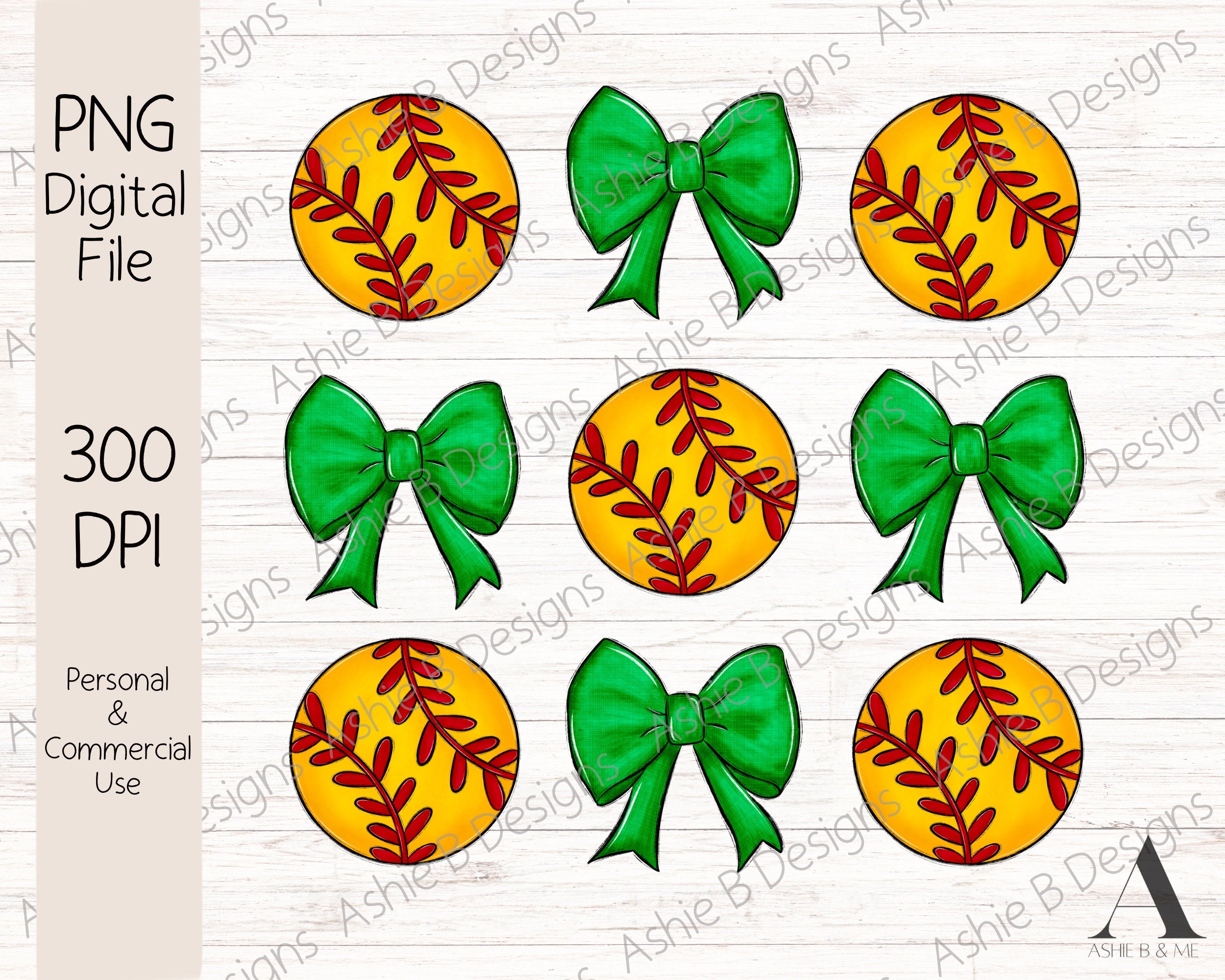 Softball and Bows PNG, Green Bows and Softballs Cute Tshirt Design ...