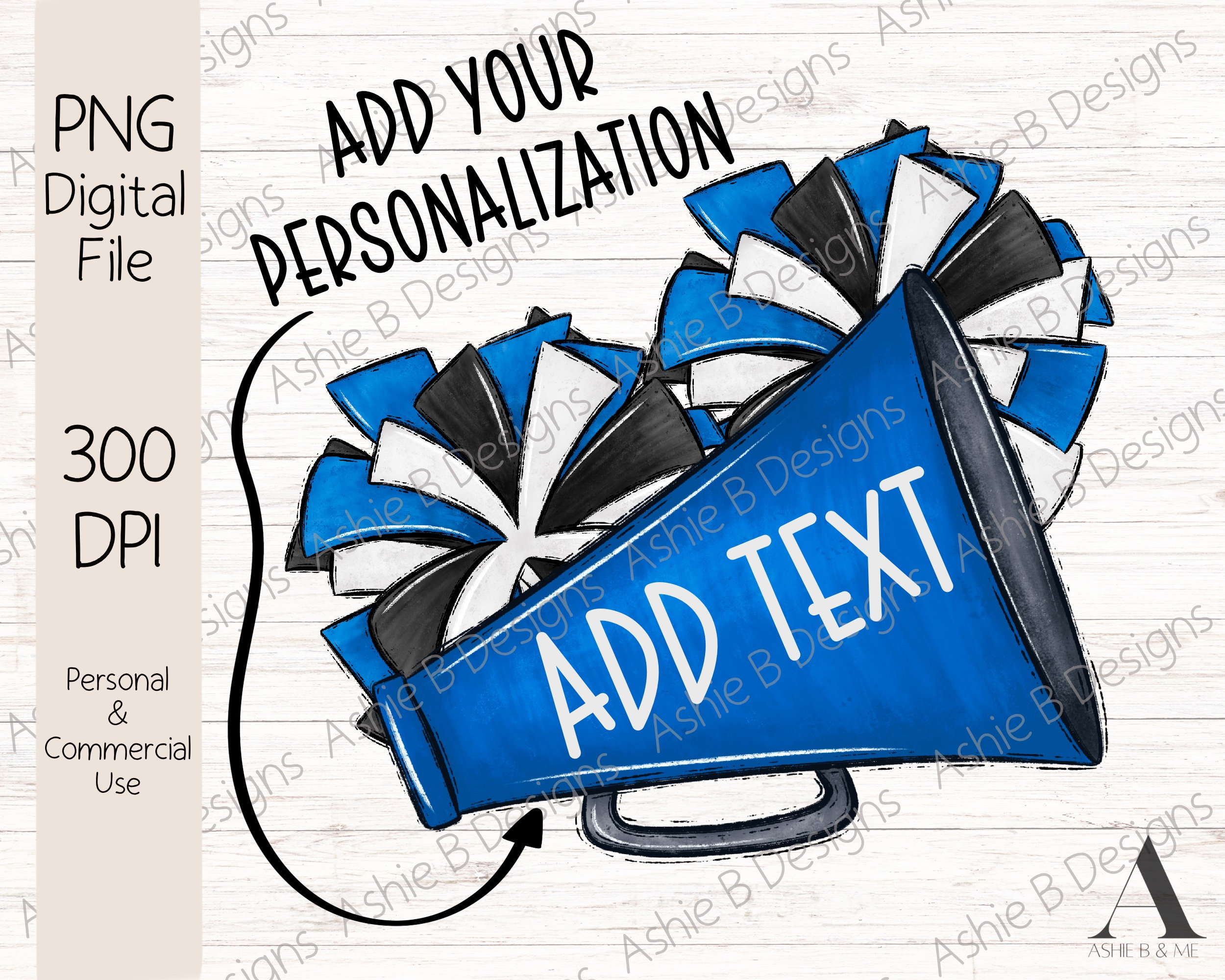 Cheer Megaphone Pom Pom PNG, Blue Cheer Sublimation T-shirt Design ...