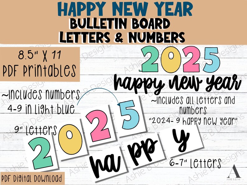 Happy New Year Bulletin Board Letters and Numbers, Classroom ...