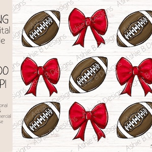 Football Bows PNG, Red Coquette Bows and Footballs Cute Tshirt Design ...