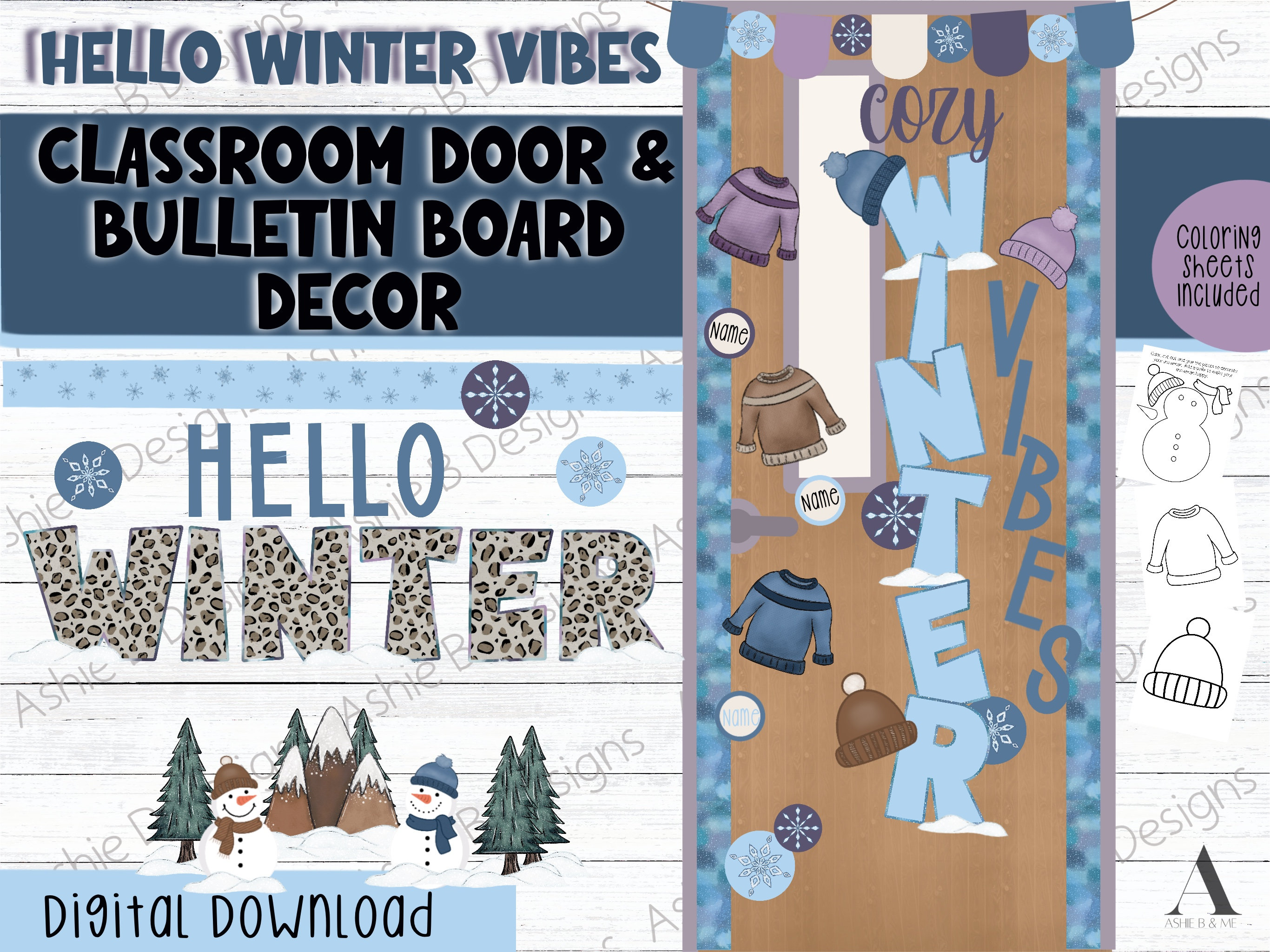Classroom Door Decor, Winter Vibes Bulletin Board, Printable PDF ...