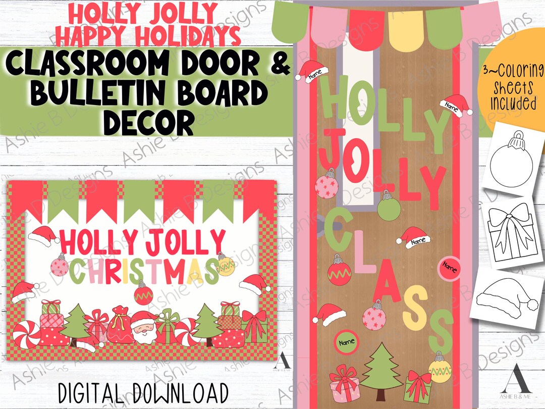 Classroom Door Decor, Holly Jolly Christmas Holidays Bulletin Board Kit ...