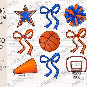 Basketball Bow Collage PNG, Orange and Blue Coquette Bow Basketball ...
