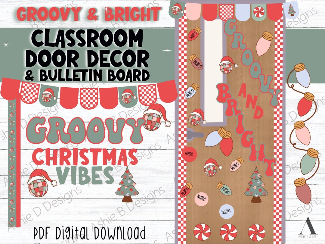 Classroom Door Decor, Groovy and Bright Christmas Vibes Bulletin Board ...