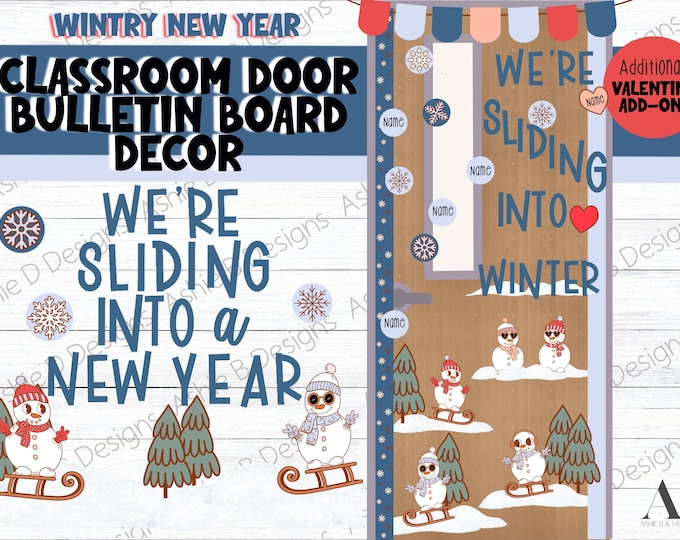 Snowman Winter Door Decor: Classroom Bulletin Board Kit (printable PDF ...