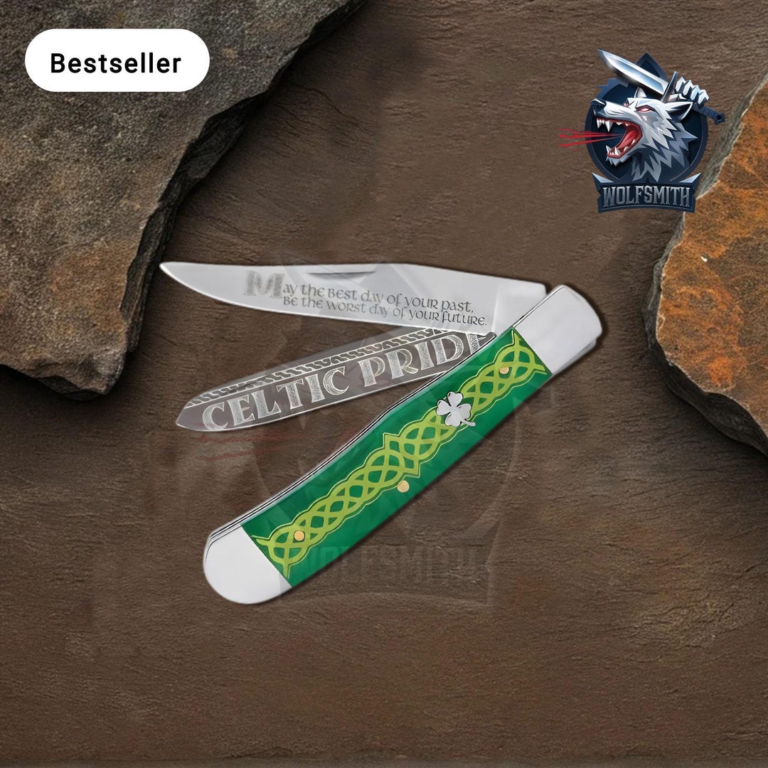 Celtic Irish Shamrock Lucky Scottish Knife – Green Bone Handle St ...