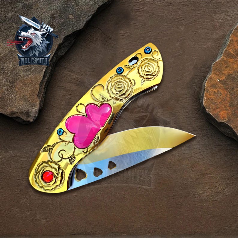 Ladies Cupid Fantasy Heart Flower Red Eye 6" Valentine Day Pocket Knife ...