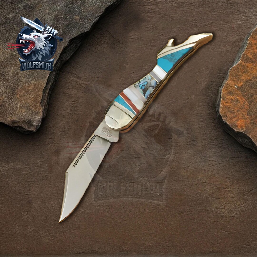 Ladies Leg Fantasy Folding Pocket Knife: Turquoise Jasper Abalone Inlay ...