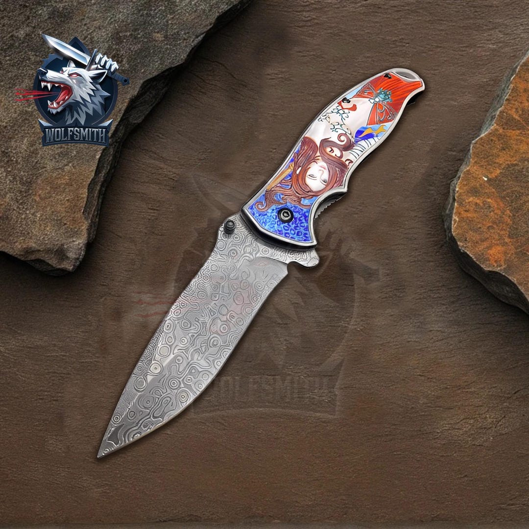 Classic Fantasy Mermaid Vintage 8" Spring Assisted Folding Knife for ...