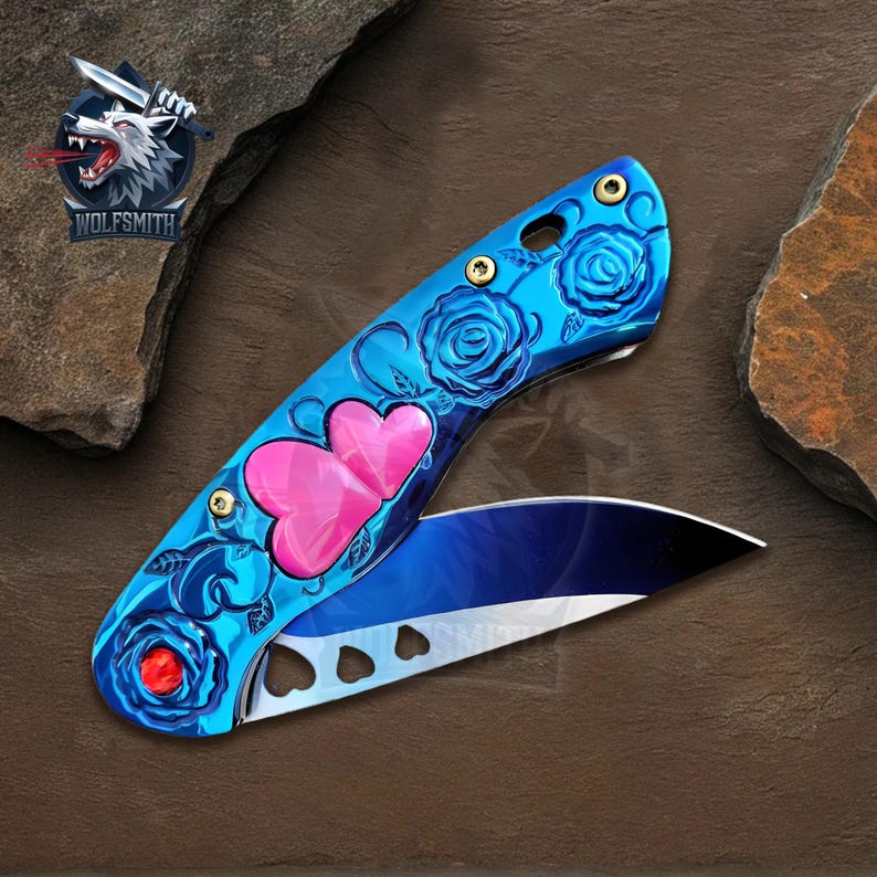Ladies Cupid Fantasy Heart Flower Red Eye 6" Valentine Day Pocket Knife ...