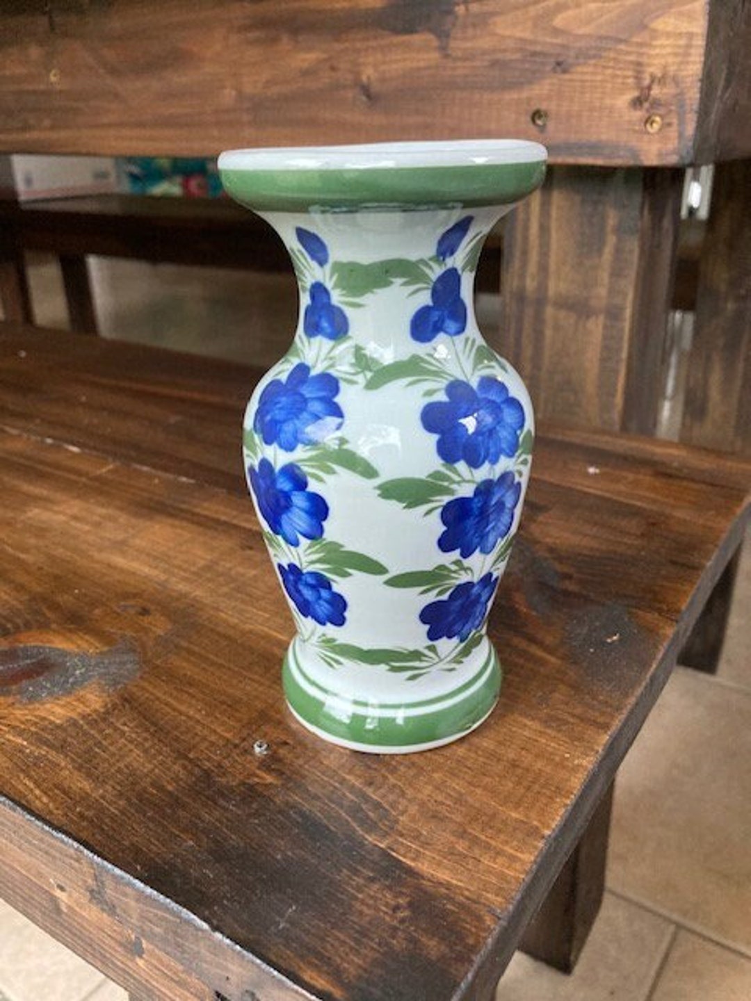 Blue Roses Vintage Pottery Vase W Hand Painted Blue Roses on A Vine 6 ...