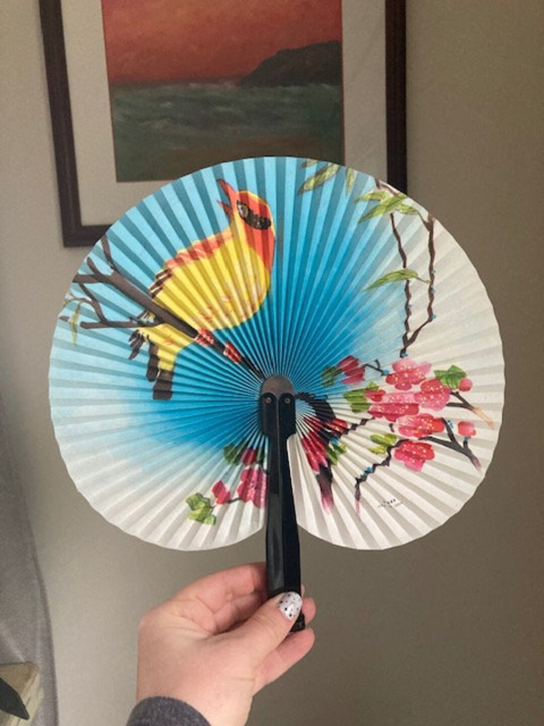 Yellow Bird and Flowers Paper Folding Hand Fan - Made in China ...