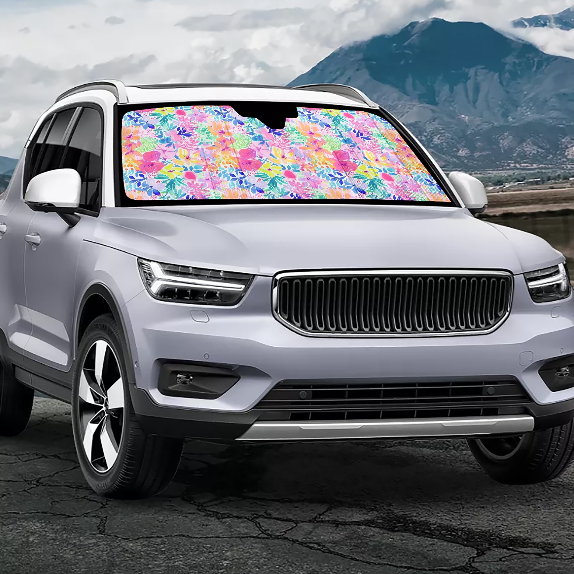 Floral Car Windshield Sun Shade Watercolor Flowers Sunshade Preppy ...