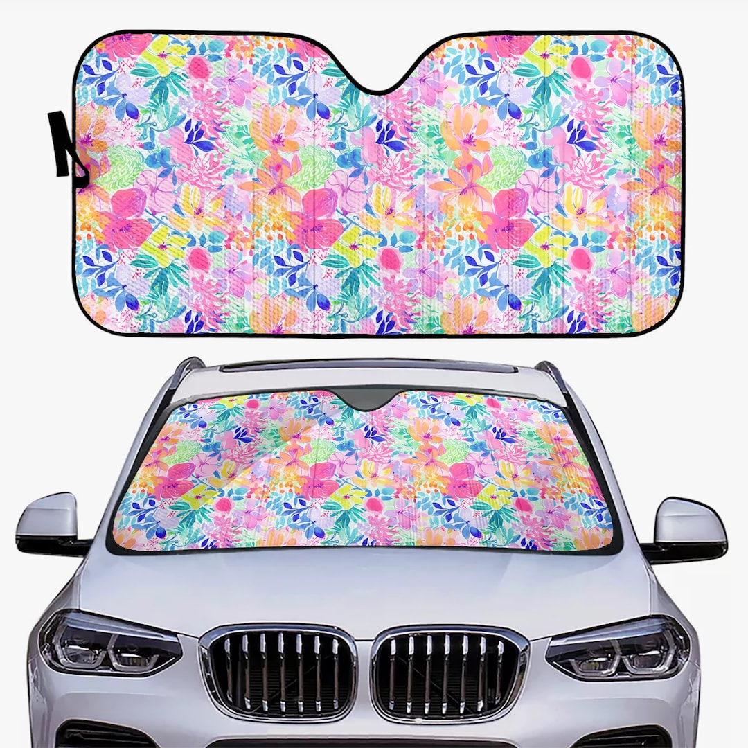 Floral Car Windshield Sun Shade Watercolor Flowers Sunshade Preppy ...