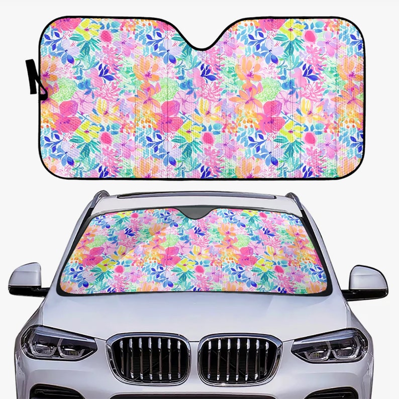 Floral Car Windshield Sun Shade Watercolor Flowers Sunshade Preppy ...