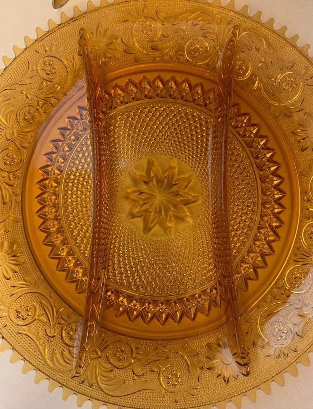 Vintage Indiana Tiara Amber Glass Sandwich 3 Part Divided - Etsy