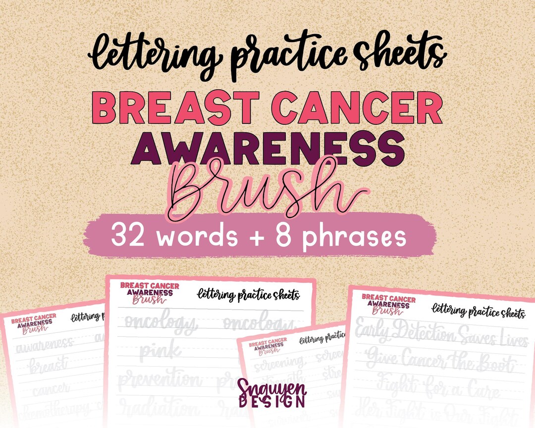Breast Cancer Awareness Brush Lettering Practice Worksheet - Etsy