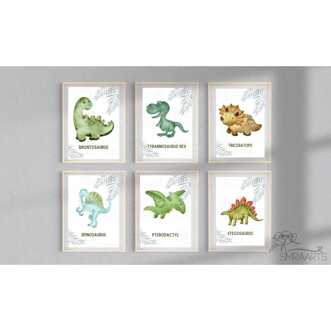 Dinosaur Watercolor Prints, Set of 6, Dino Nursery Decor (digital ...