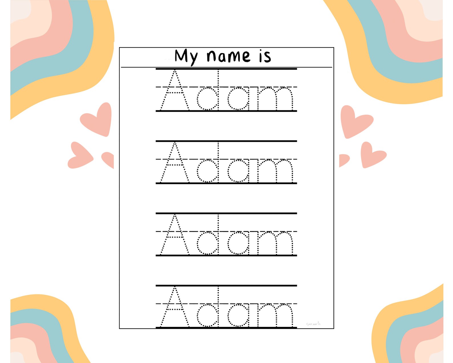 Printable,children's Custom Name Tracing Worksheet, Hand Writing ...