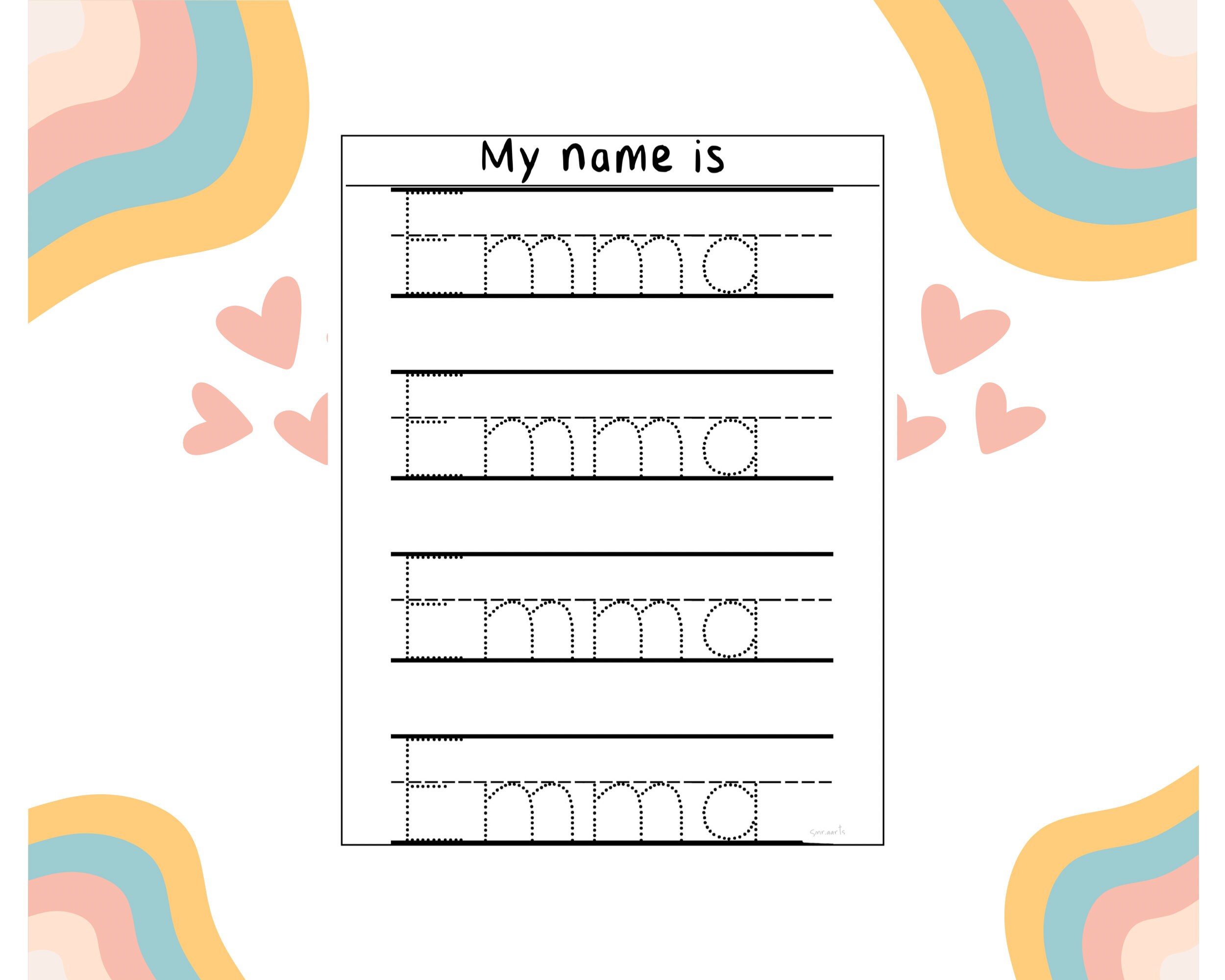 Printable,children's Custom Name Tracing Worksheet, Hand Writing ...