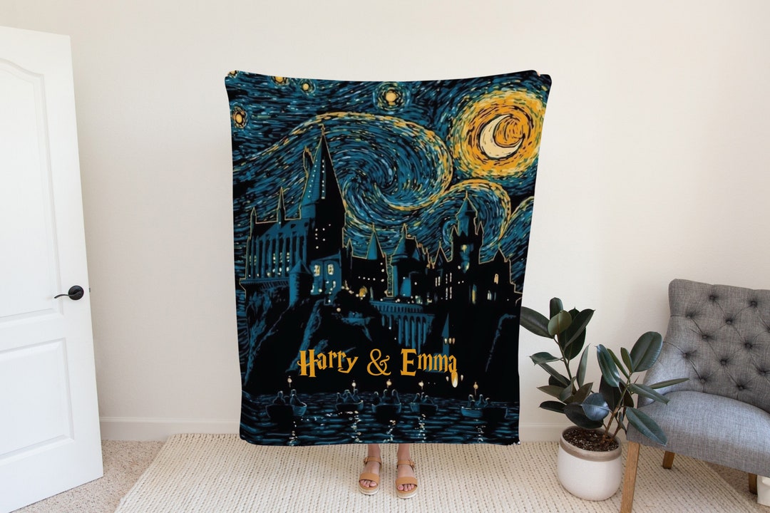Custom Starry Night Blanket Personalized Magic Wizard Castle Boat Magic ...
