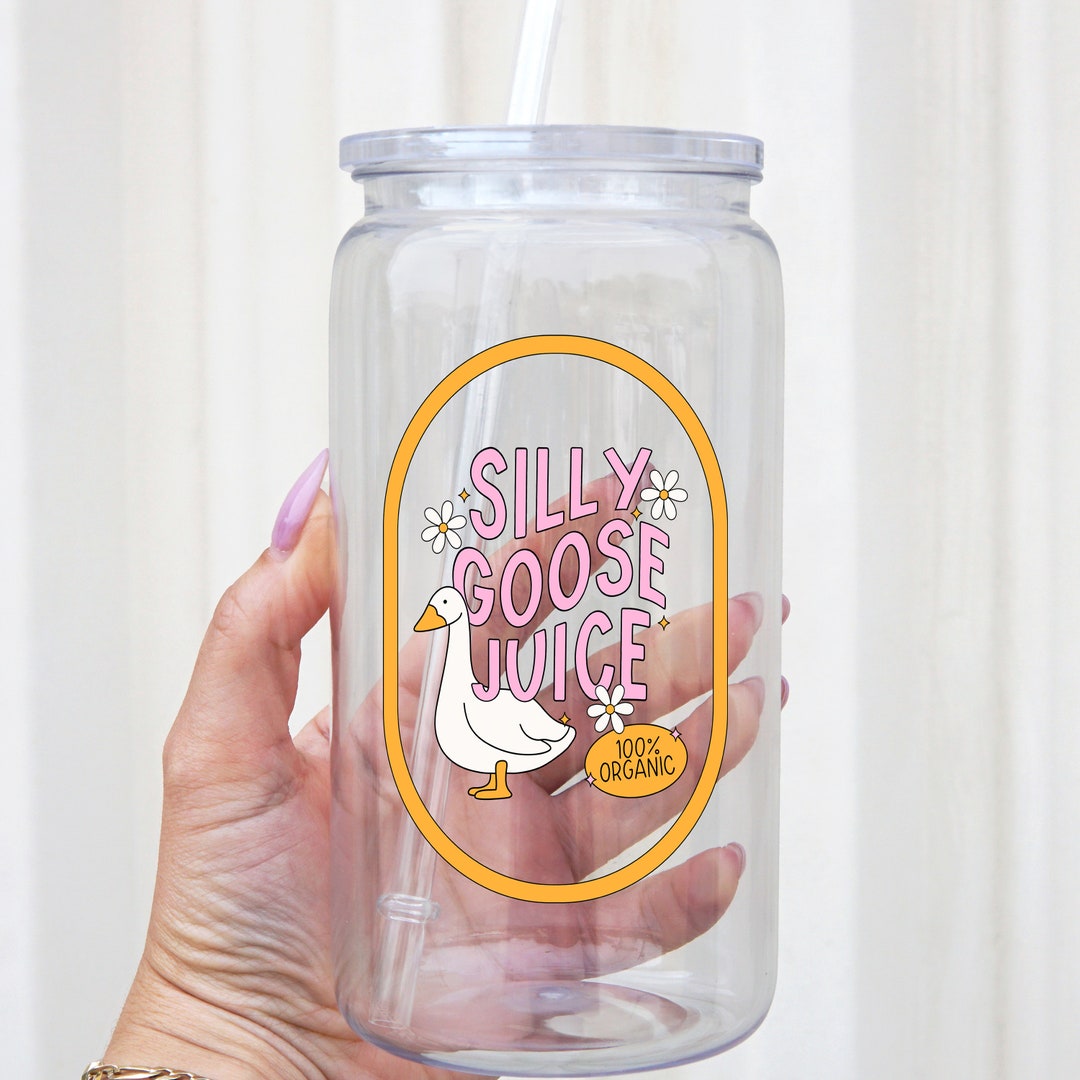 Silly Goose Juice 16oz Acrylic or Glass Can Cup With Lid and Straw ...