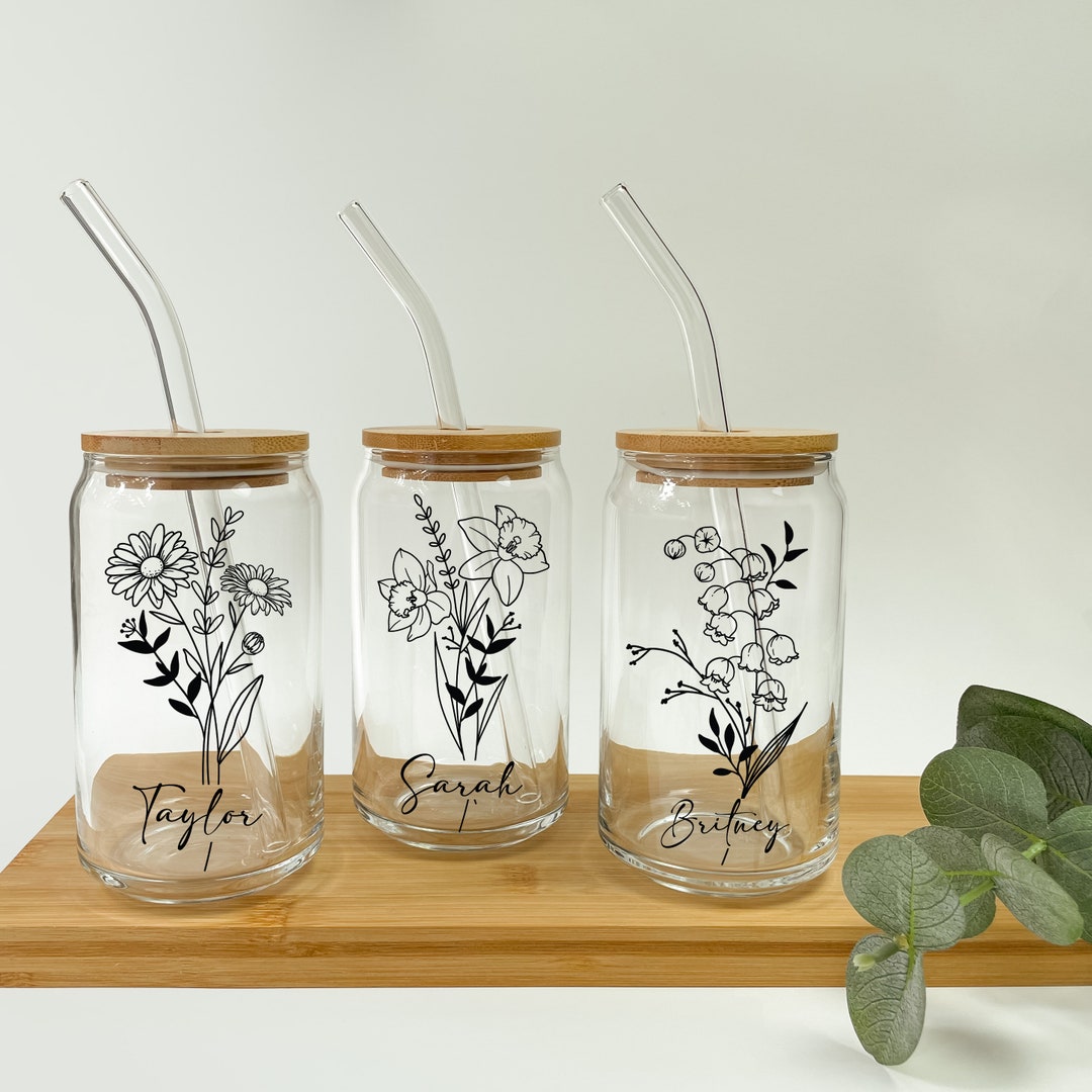 Personalized Name Cup With Birth Flower, Custom Name Bridesmaid Gift ...